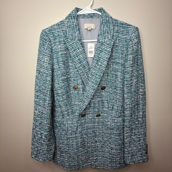 LOFT | Jackets & Coats | Loft Tweed Double Breasted Lined Blazer Blue ...